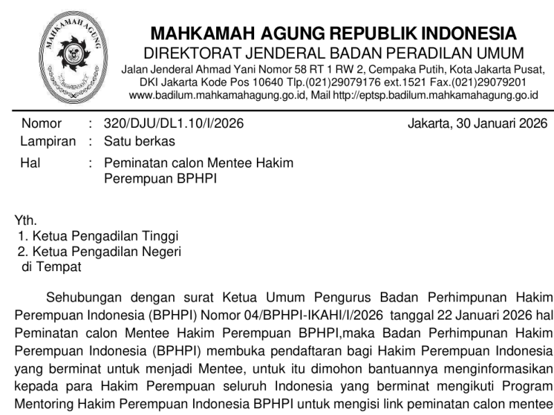 Segera Daftar Program Mentoring Hakim Perempuan Indonesia!